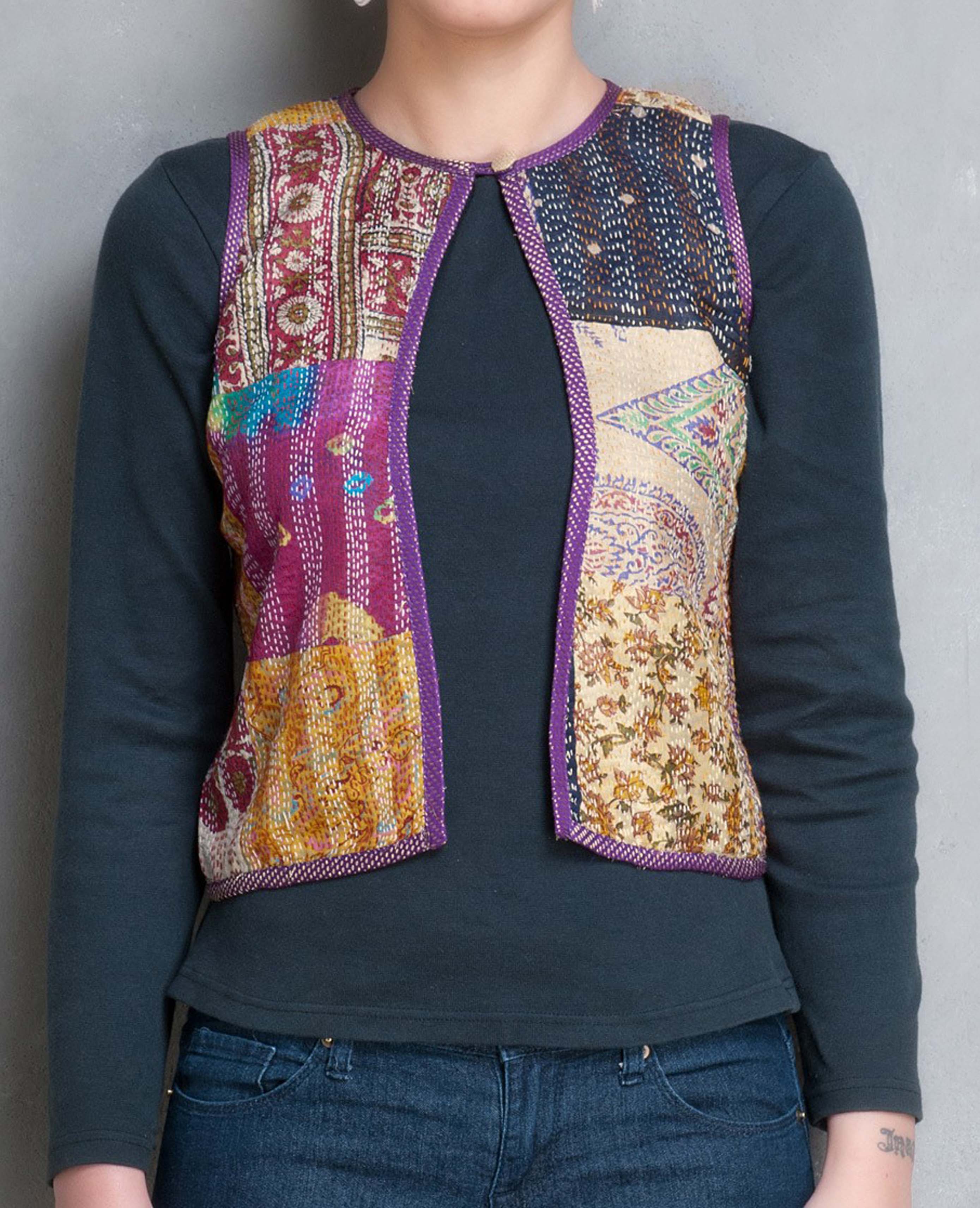 Purple Kantha Embroidered Jacket by Simply Kitsch | The Secret Label