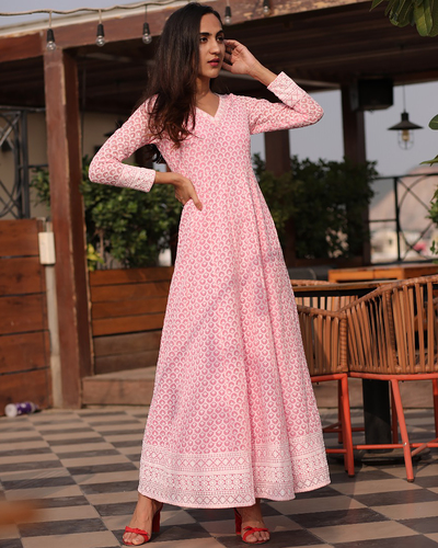 Blush pink anarkali by Label Rishmaan | The Secret Label