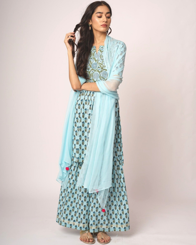 Aqua blue gharara set - set of three by The Svaya | The Secret Label