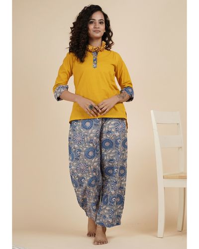 Amber yellow hand block printed co-ord set - set of two by Jaipuri Jazz ...