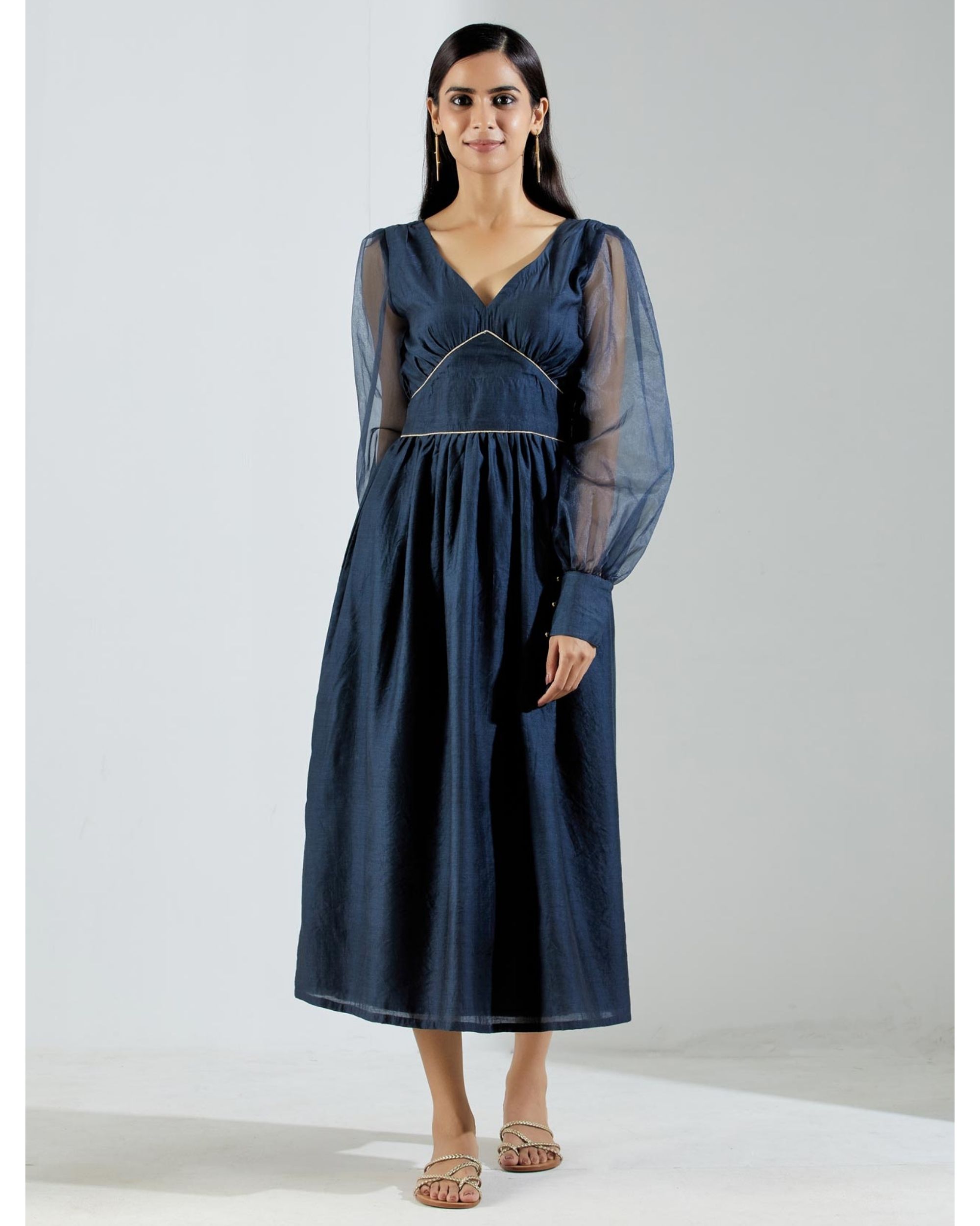 Midnight grey chanderi dress by The Indian Cause | The Secret Label