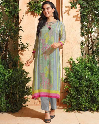Grey and Pink digital print kurta by Satya Designs | The Secret Label