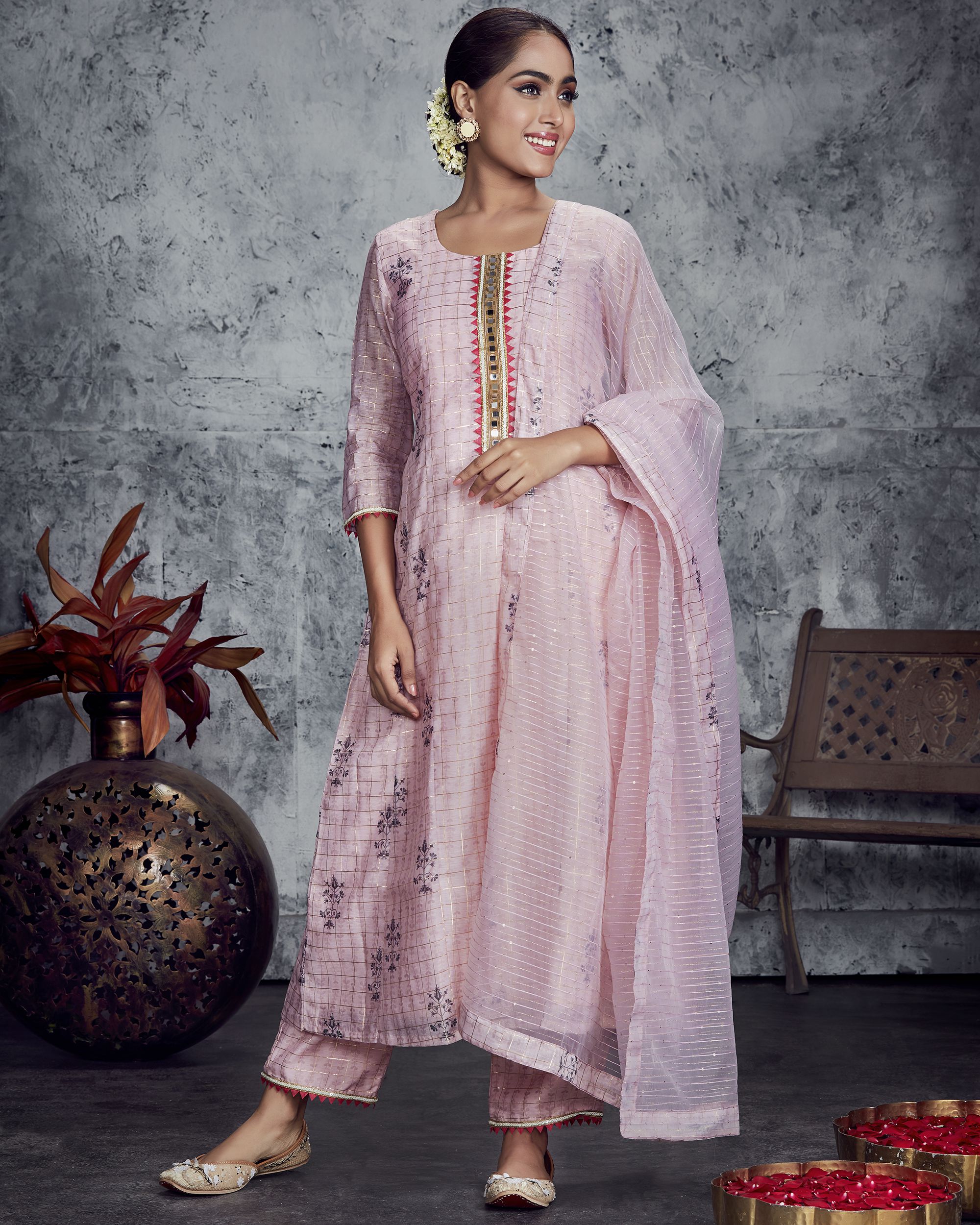 Pastel pink kalidar suit set - set of three by Miar | The Secret Label