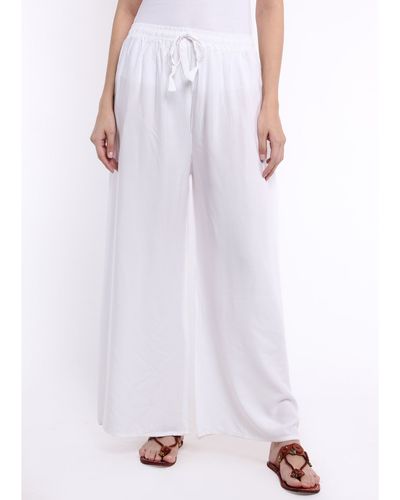 White rayon palazzo by Half Full Half Empty | The Secret Label