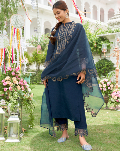 Prussian blue kurta set - set of three by Autumn Lane | The Secret Label