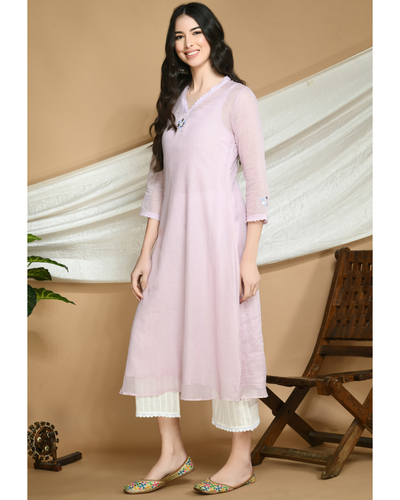 Old rose kurta with pants set of three by Vintage Loom | The Secret Label