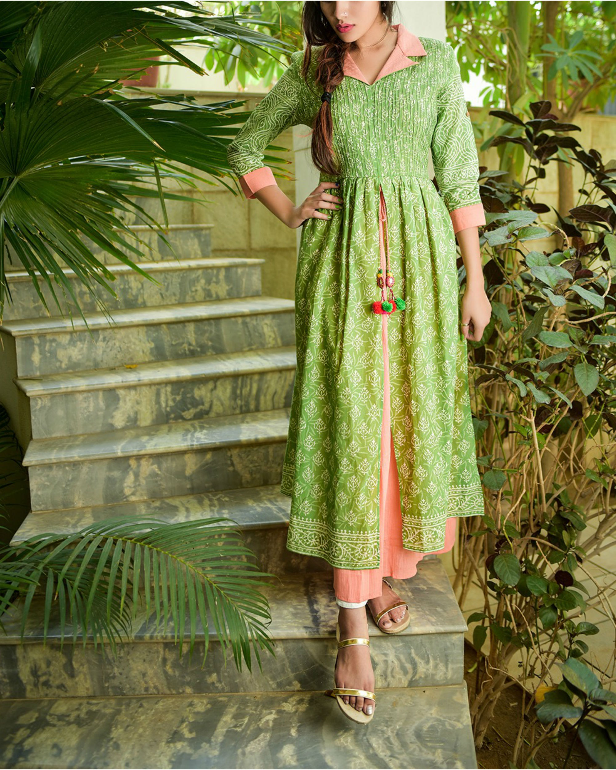 Green front slit kurta by Kapraaha | The Secret Label