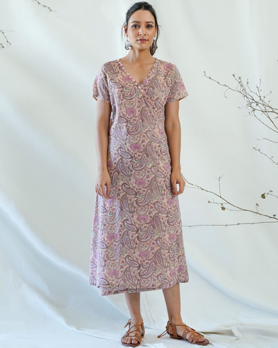 Peach long wrap dress with mirrors by Akiso | The Secret Label