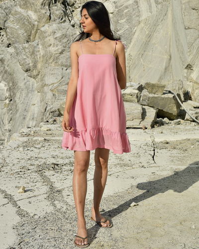 Solid pink strappy dress by Oodeypore | The Secret Label