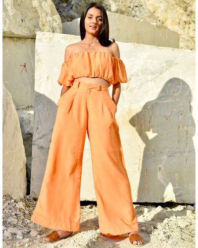 Solid orange off-shoulder top by Oodeypore | The Secret Label
