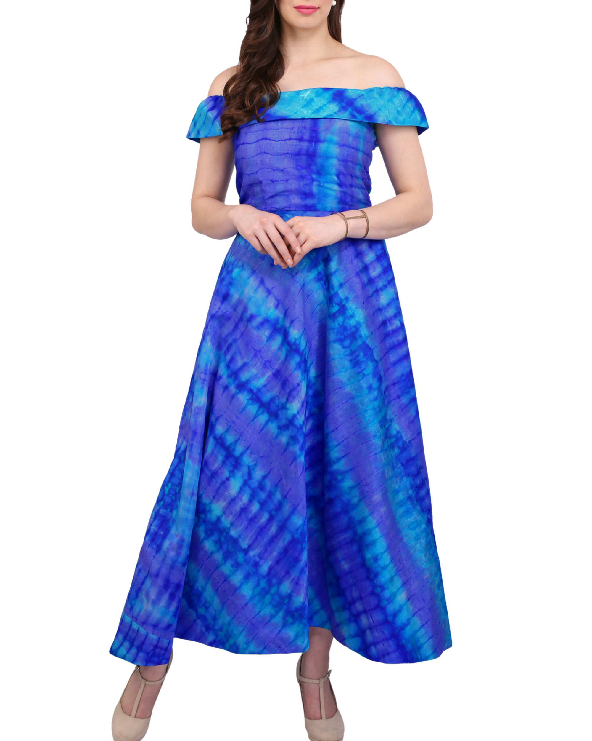 Blue off shoulder gown by Tie & Dye Tale | The Secret Label