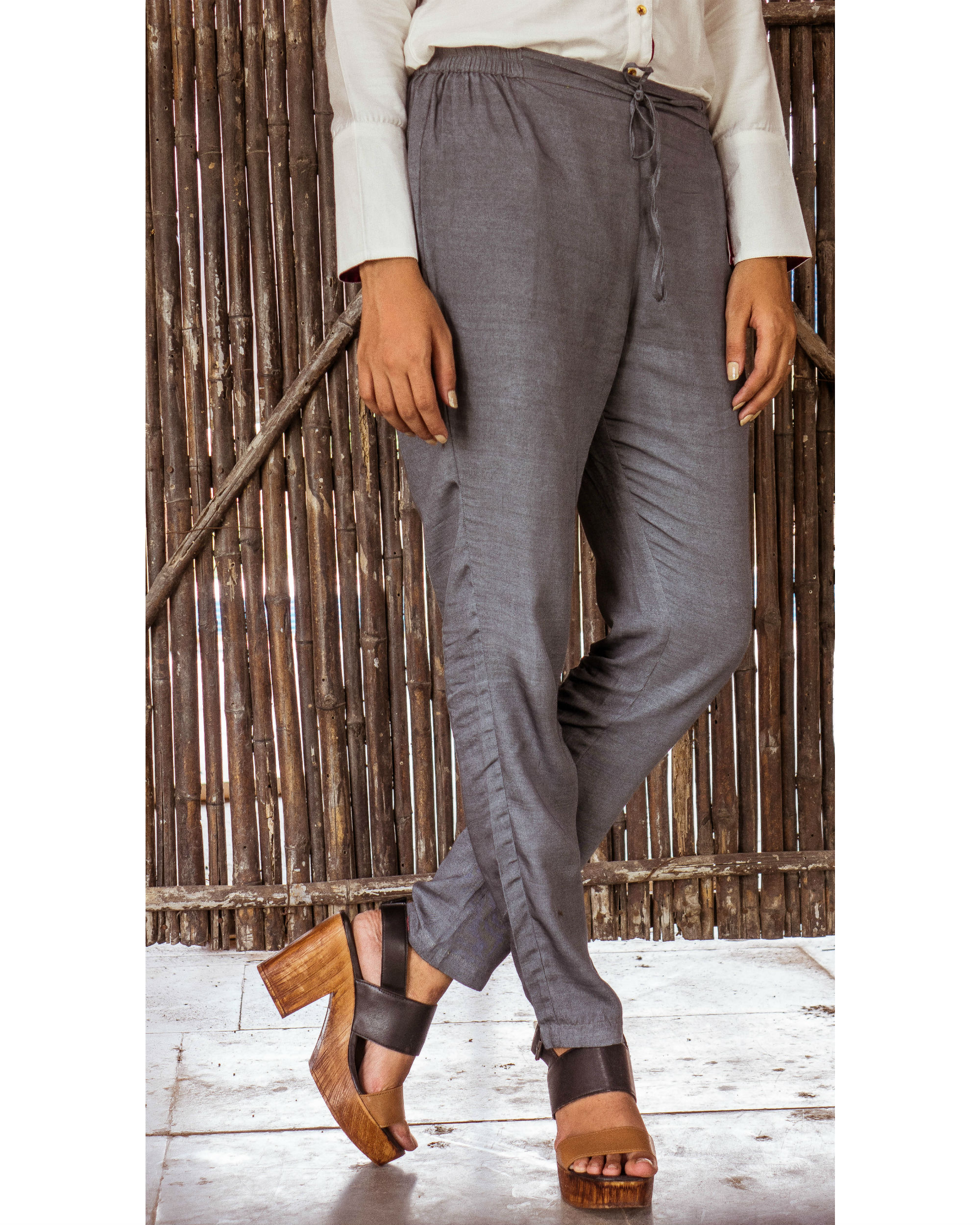 Grey pants with draw strings by Medhya | The Secret Label