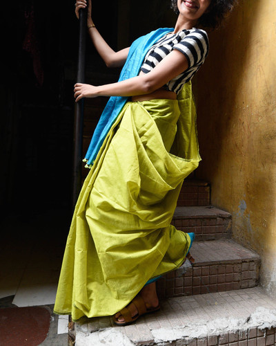Olive and blue sari by Suta | The Secret Label