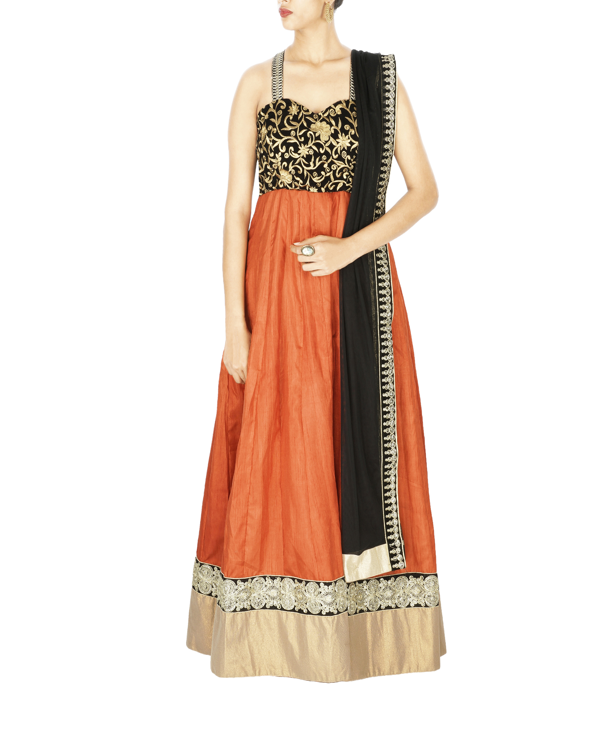 Cross back anarkali with embroidered velvet yoke and silk gheera by ...
