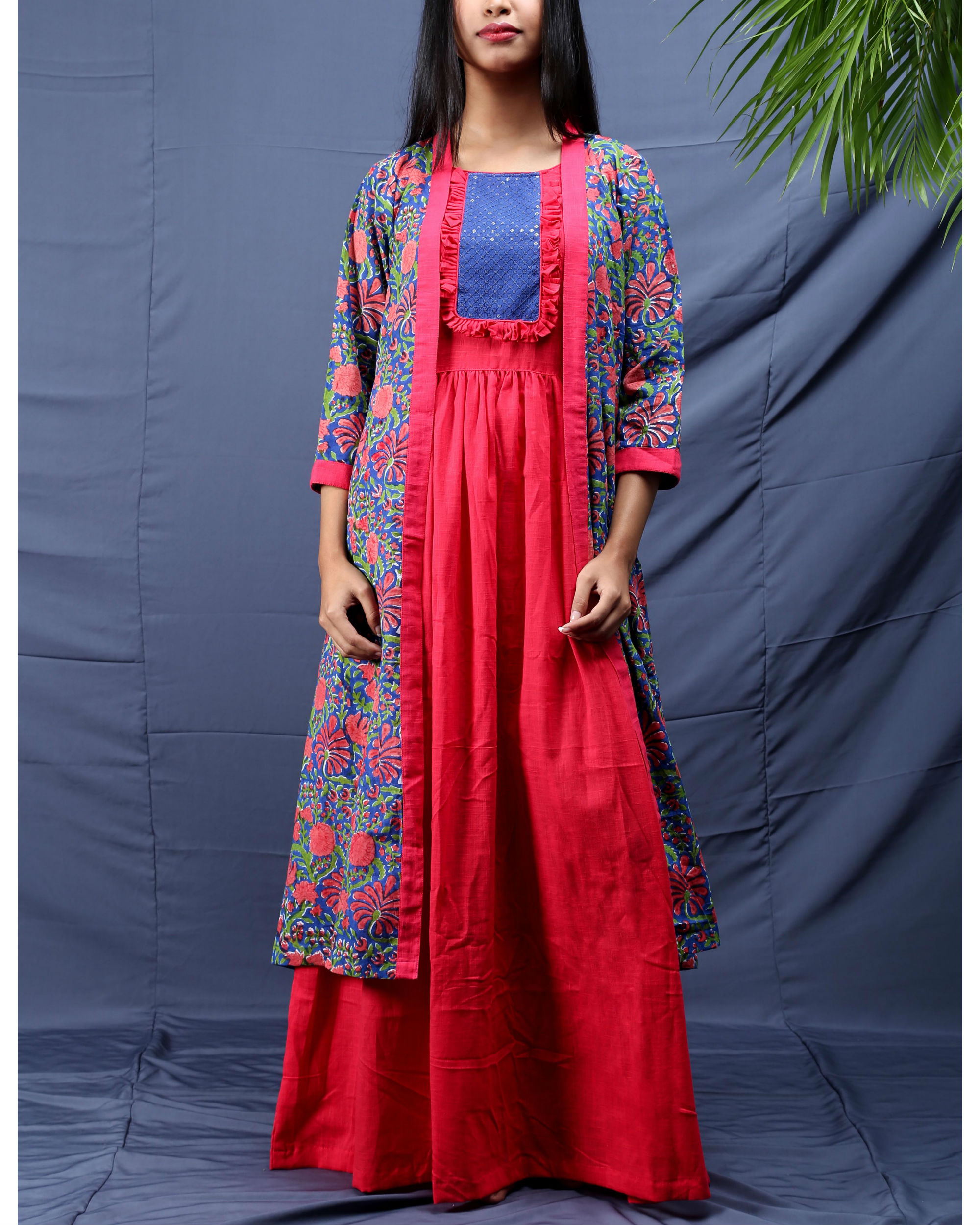 Cherry choga block printed set by Jaipuri Jazz | The Secret Label