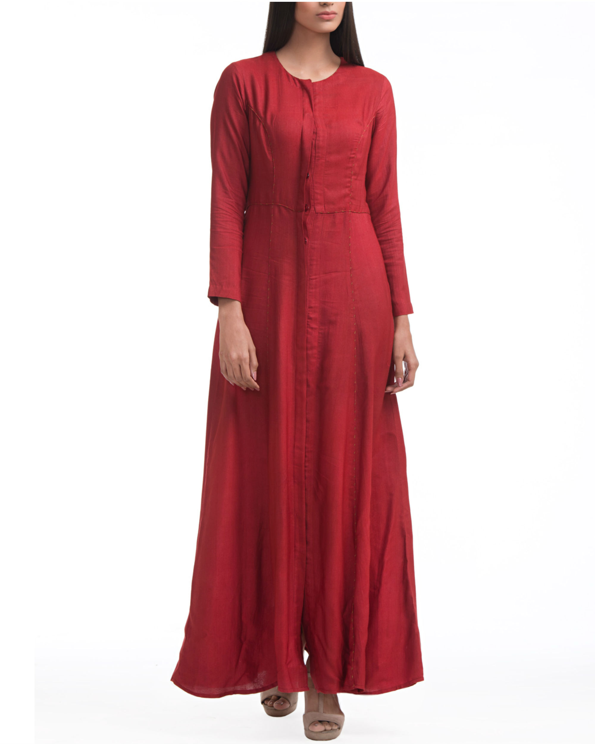 Maroon fit and flare maxi by ANS | The Secret Label