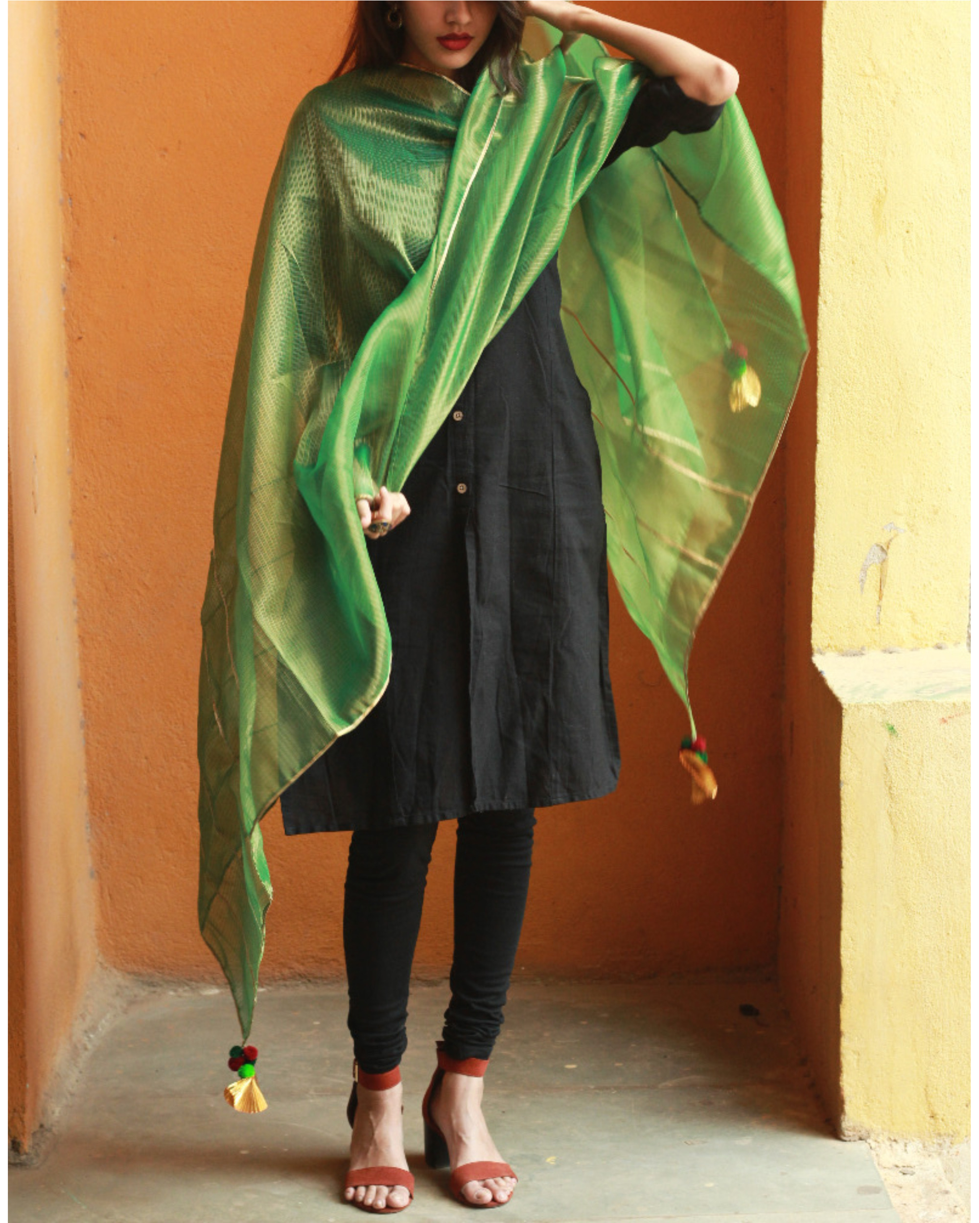 Green kota dupatta with gota work by Kapda Street | The Secret Label