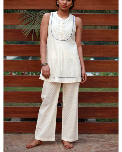 Ecru cotton dobby top by ANS | The Secret Label