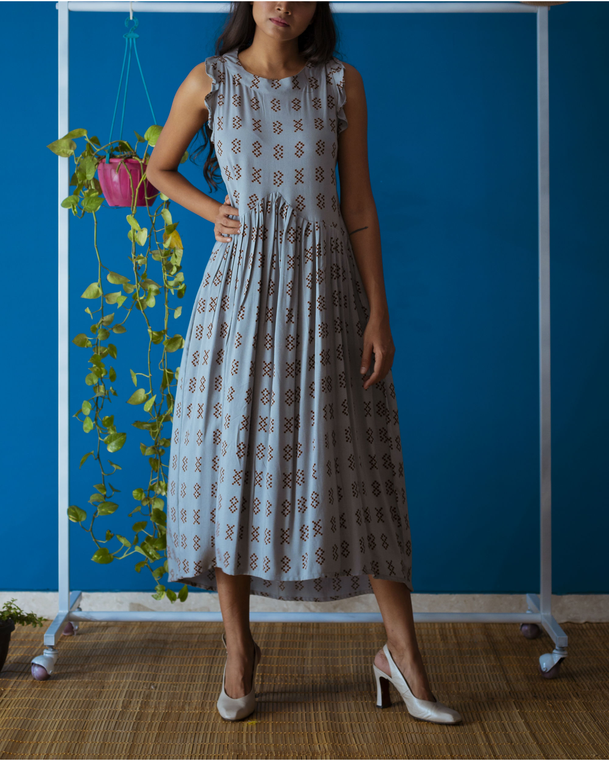 Grey Frilled Gathered Dress by Cray Cuts | The Secret Label