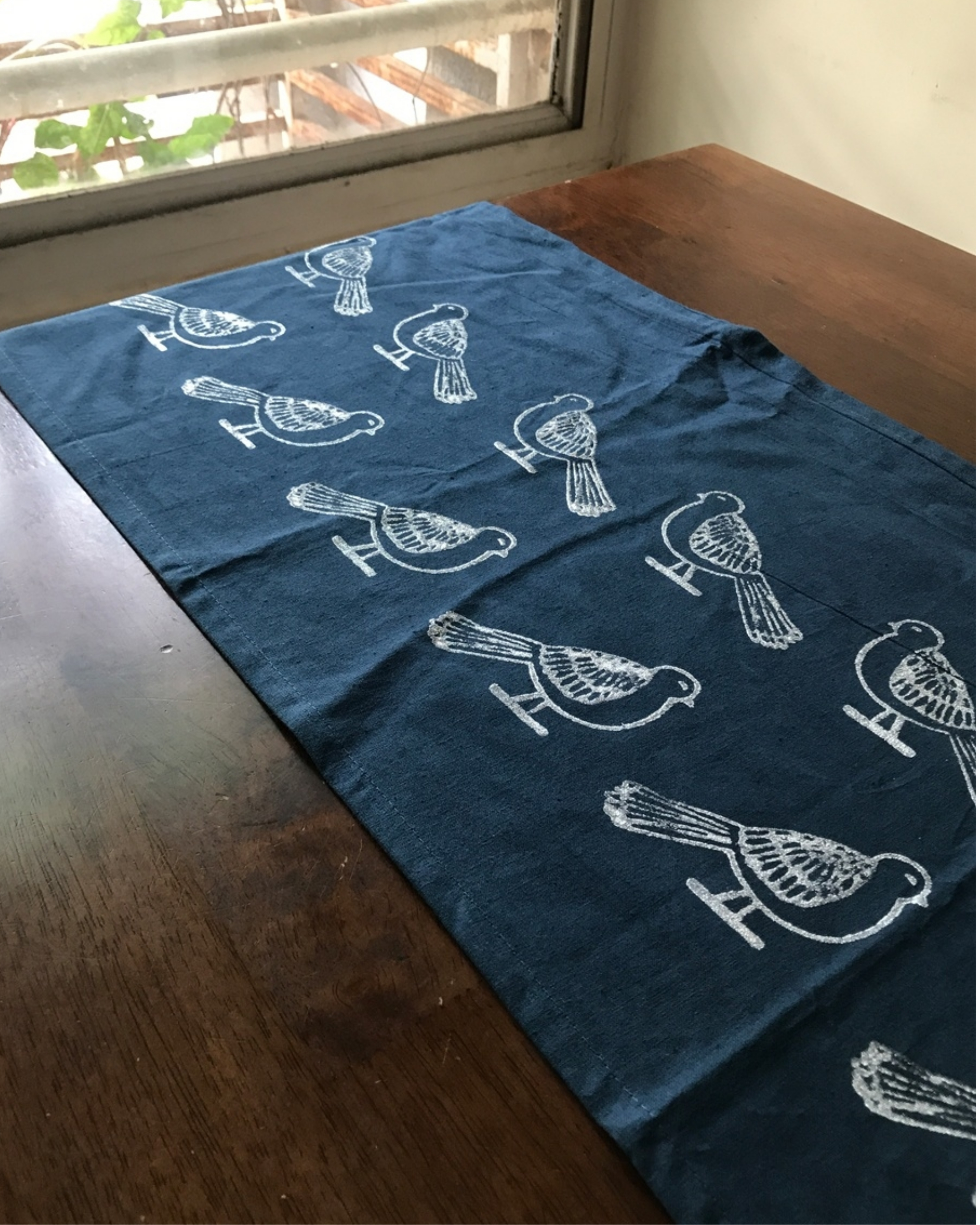 Silver bird indigo hand block printed table runner by Abode Dressed ...