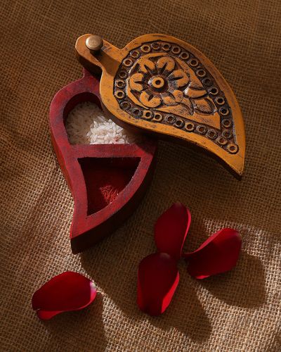 Yellow and red leaf shaped carved wooden box by Amoliconcepts | The ...