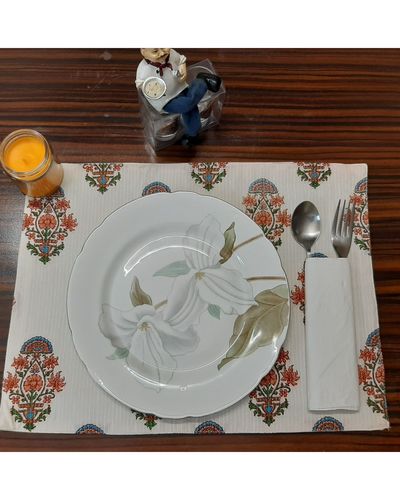 White floral printed table mat - set of six by Soulfully Indian | The ...