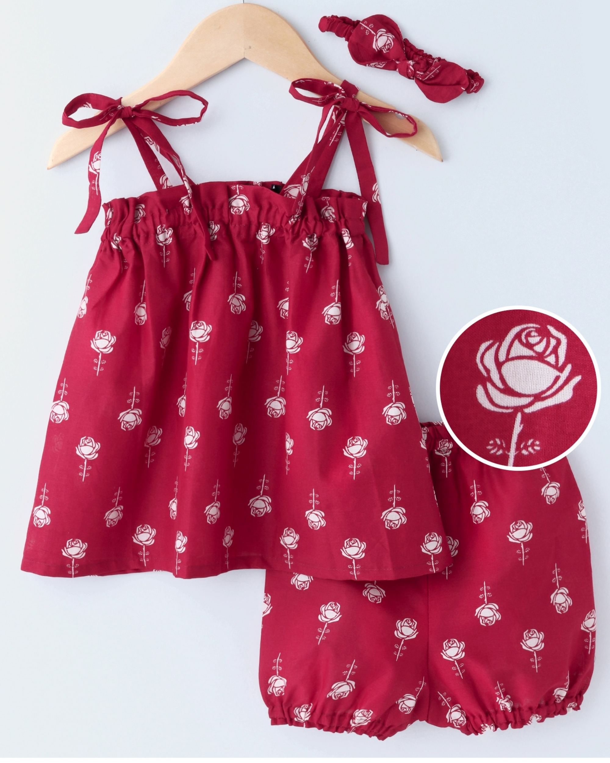 Red floral printed top and bloomer set with headband - set of three by ...