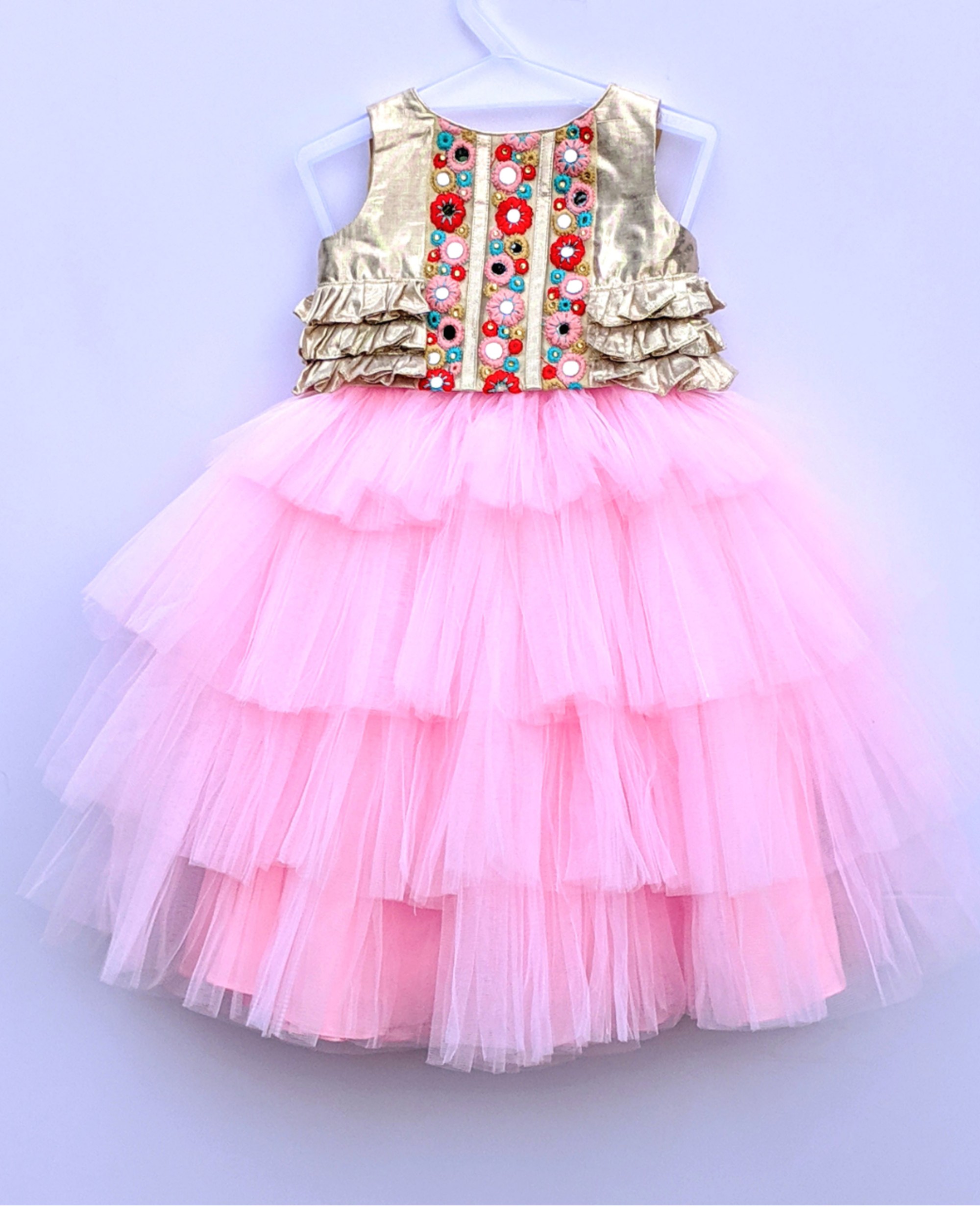 Light pink fluff ghagra and gold embroidered choli set- set of two by ...