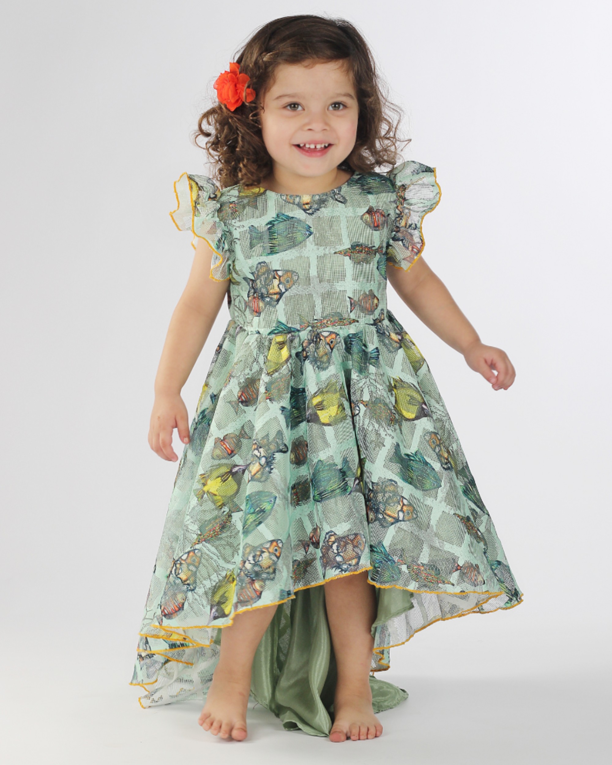 Mint green high low motif printed dress by Bloomary | The Secret Label