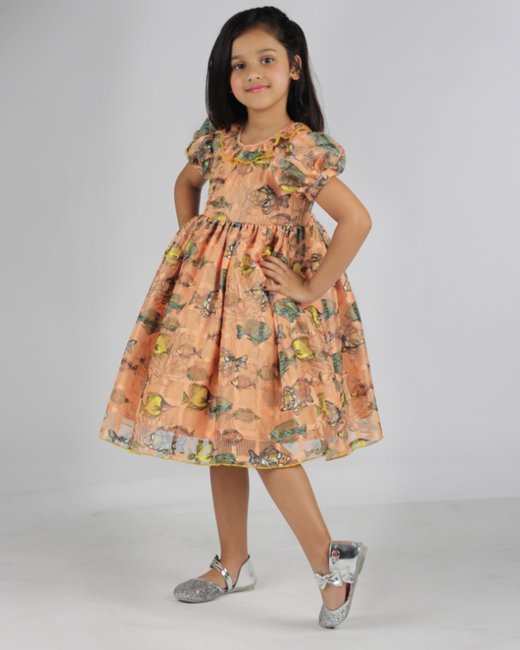 Melon orange fish printed dress by Bloomary | The Secret Label