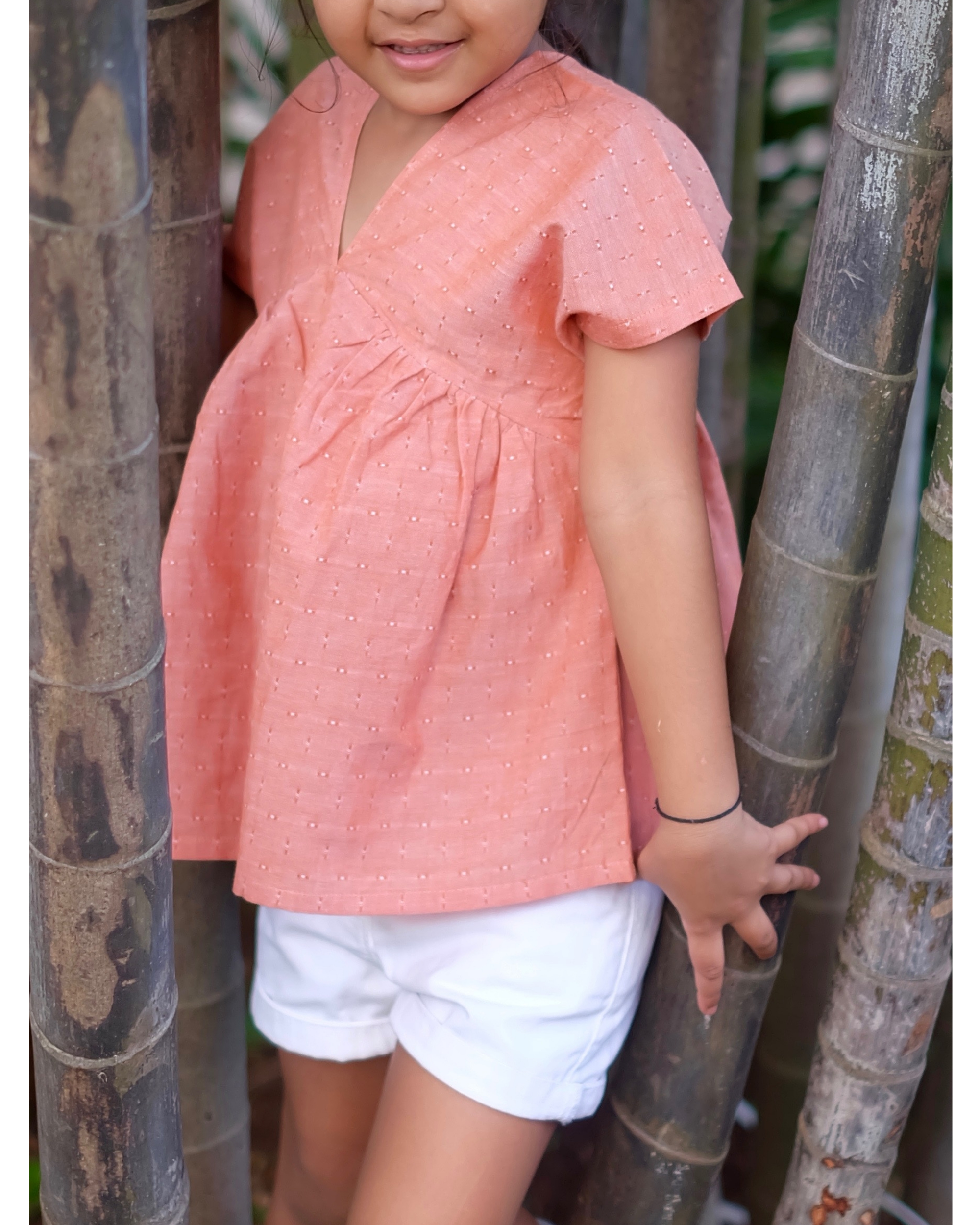 Coral gathered V top by Neemboo | The Secret Label