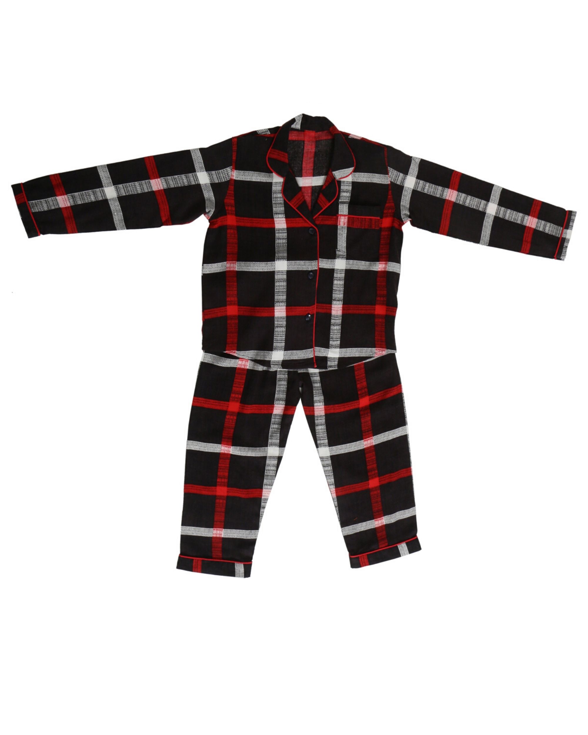 Black checks collared shirt and pyjama- Set Of Two by Gazal Pareek ...