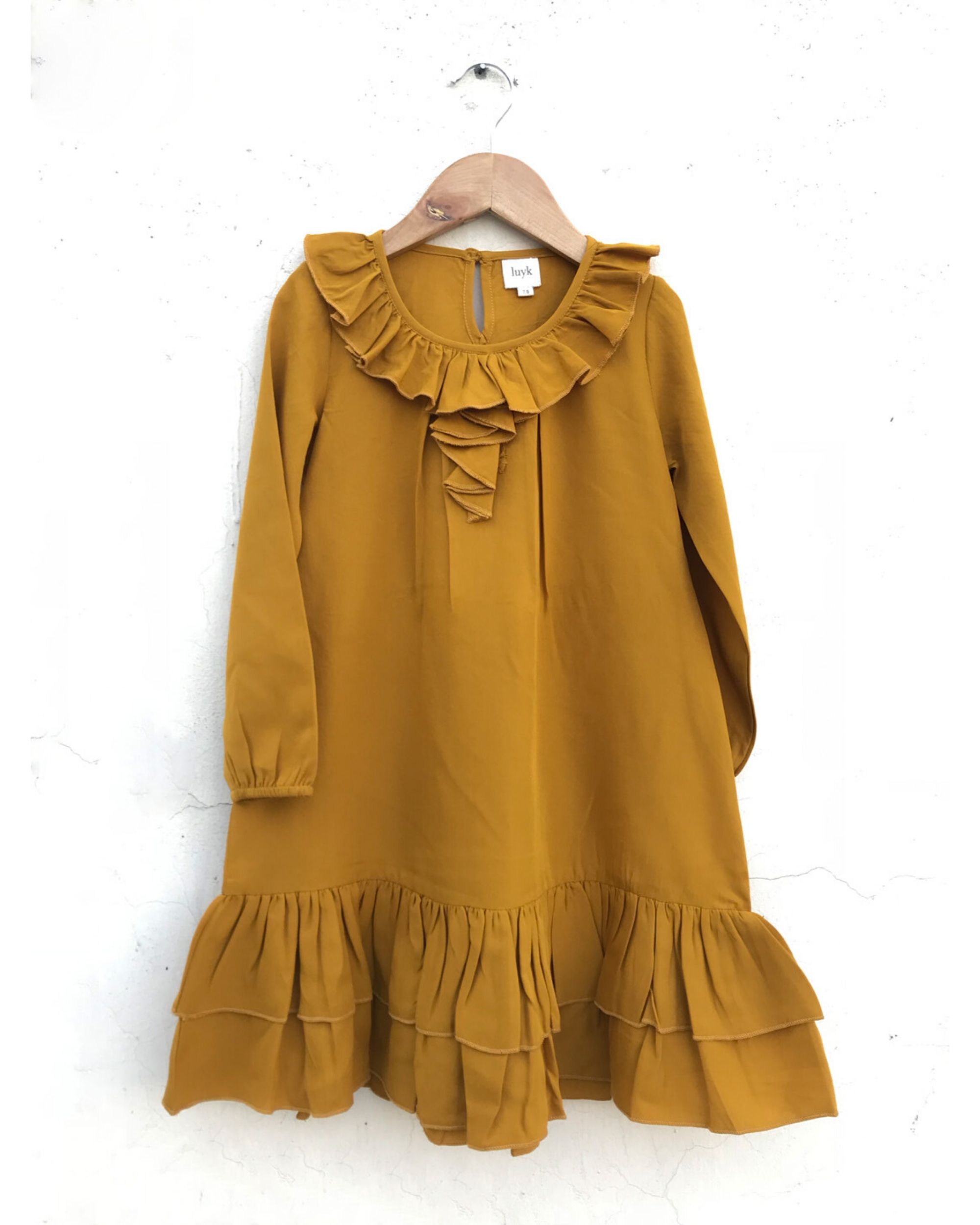 Mustard yellow frill dress by Luyk | The Secret Label