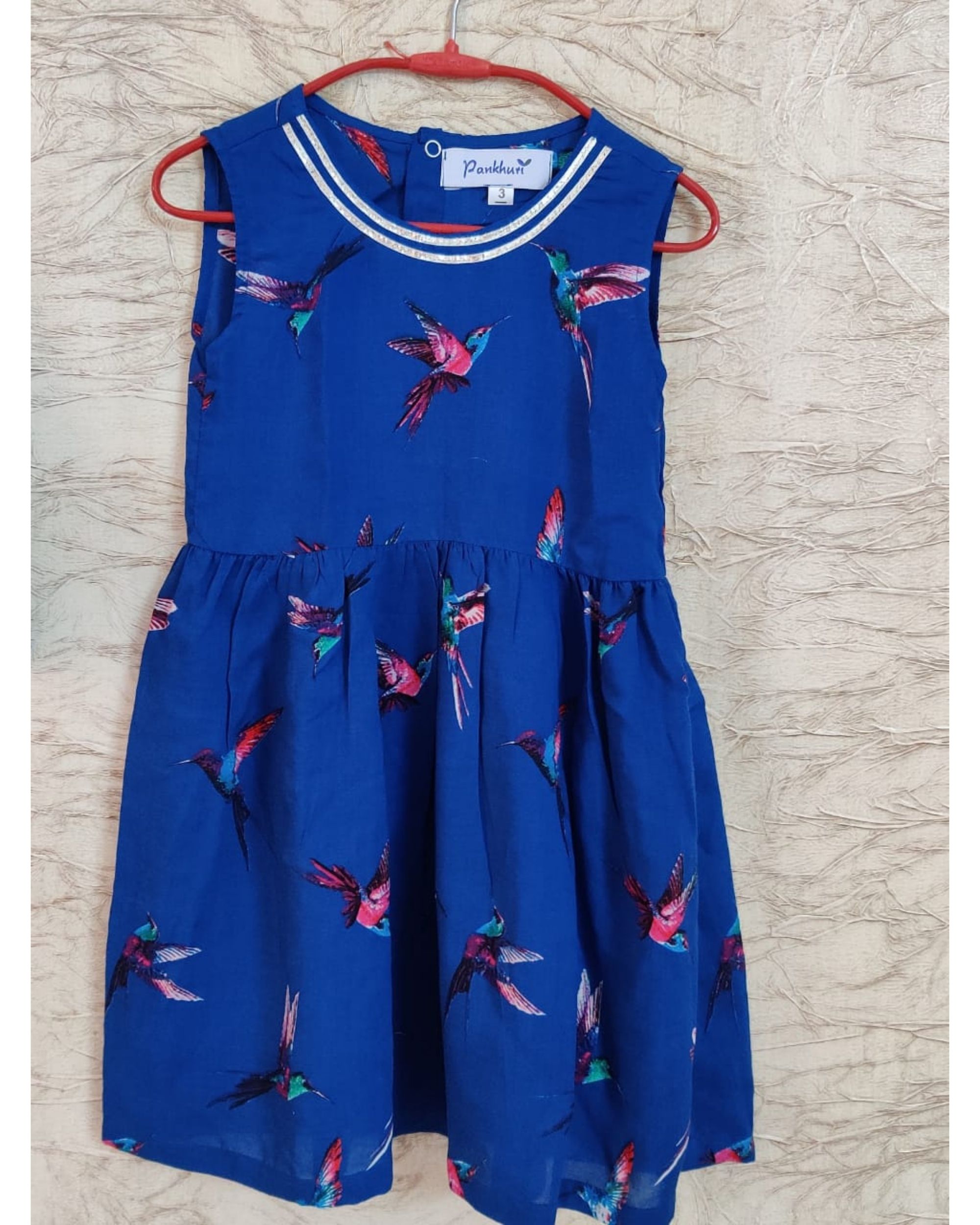 Blue bird printed gathered dress by Pankhuri By Priyanka | The Secret Label