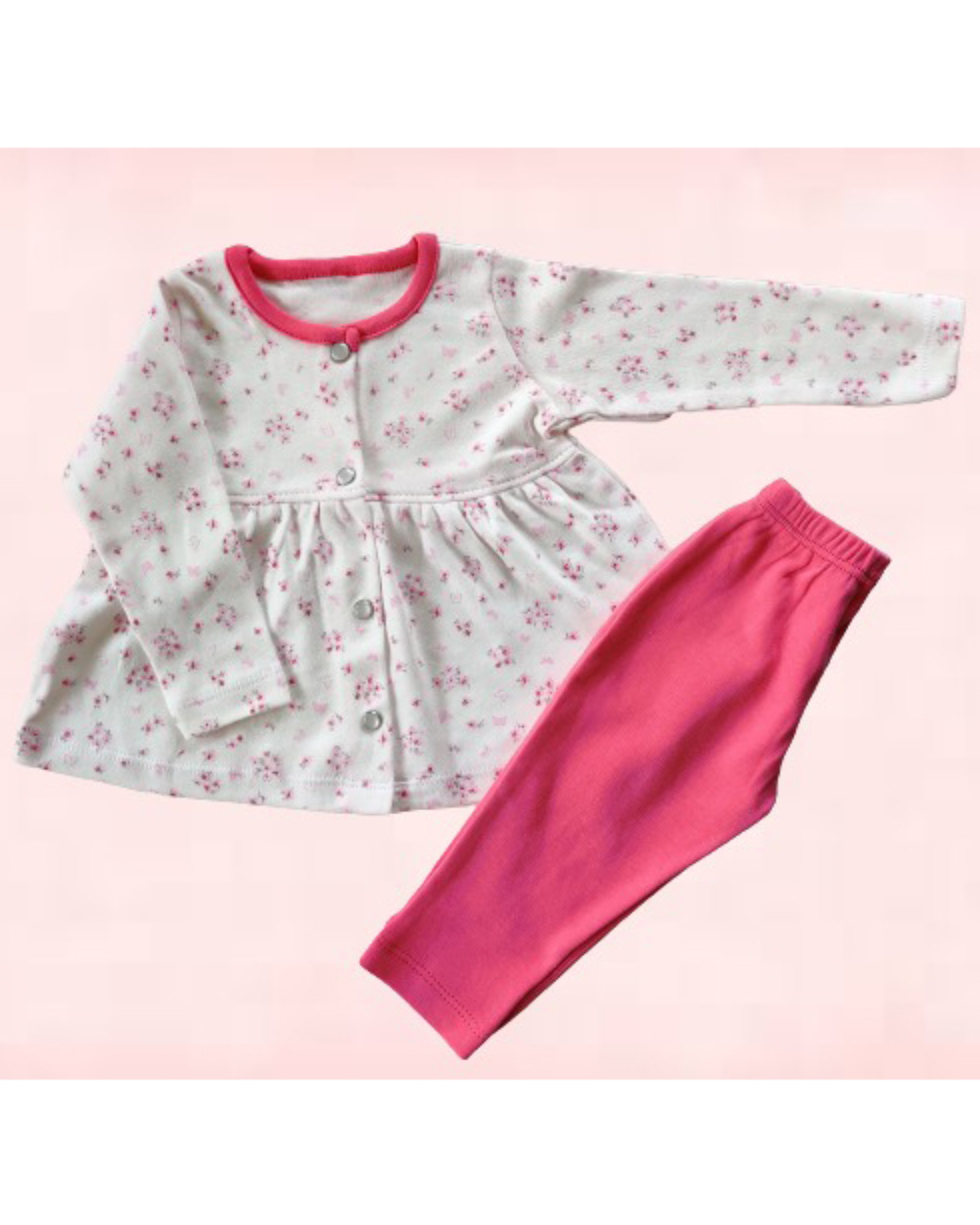 Pink floral cotton top and legging set - set of two by Aroha Pure Love ...