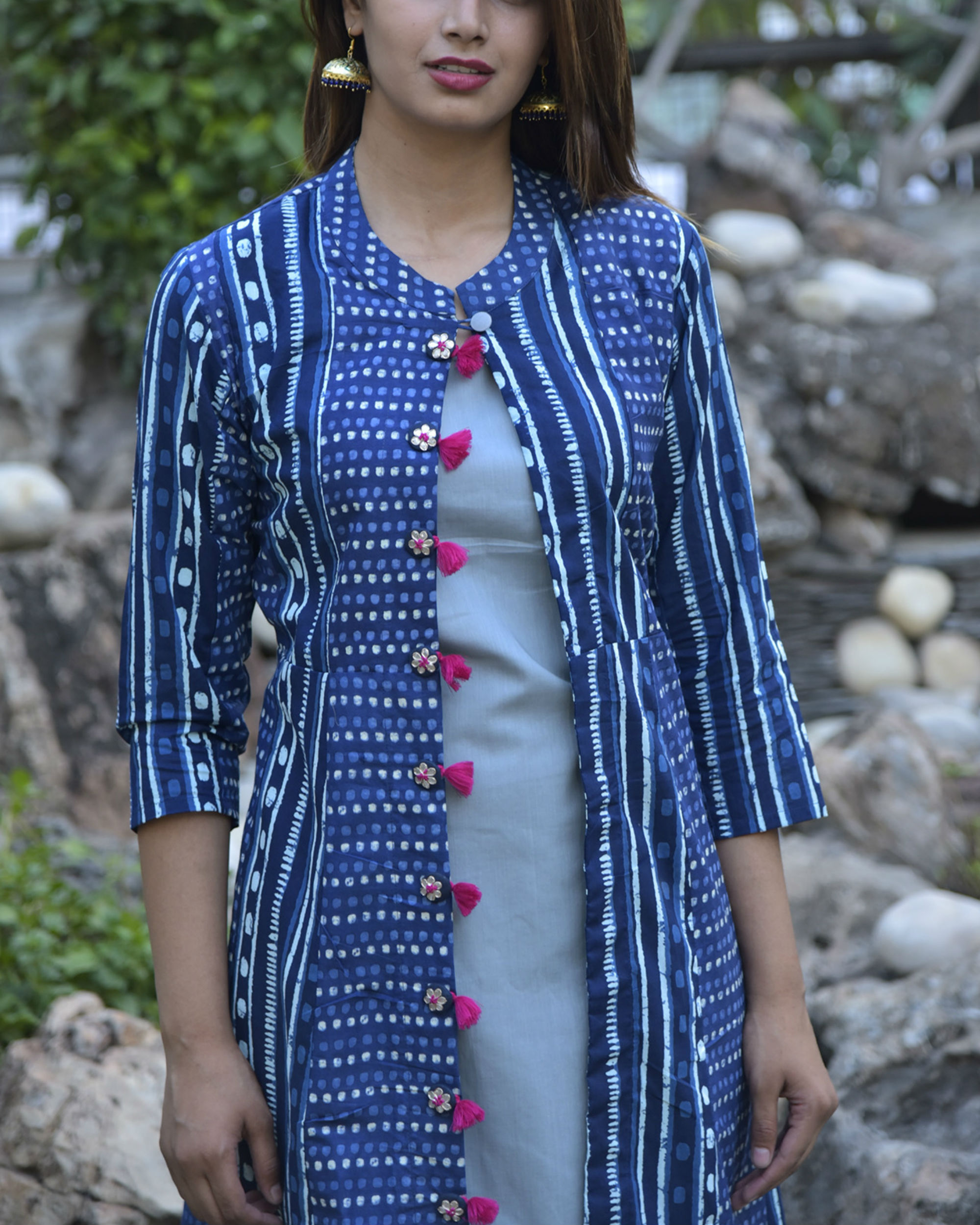 Indigo jacket with an inner by Suramya | The Secret Label