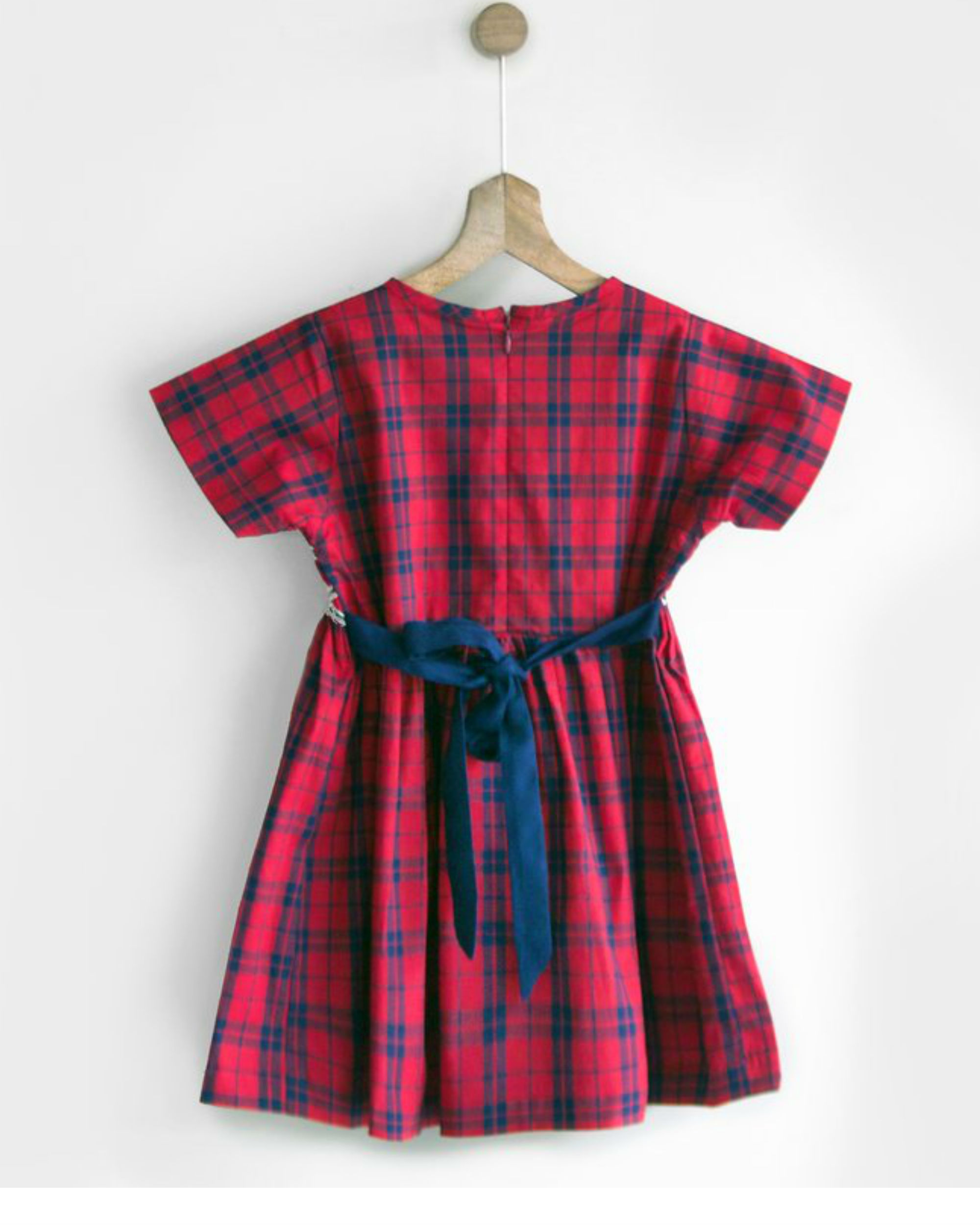 Red checks dress with smocking & back tie by Pluie Kids | The Secret Label
