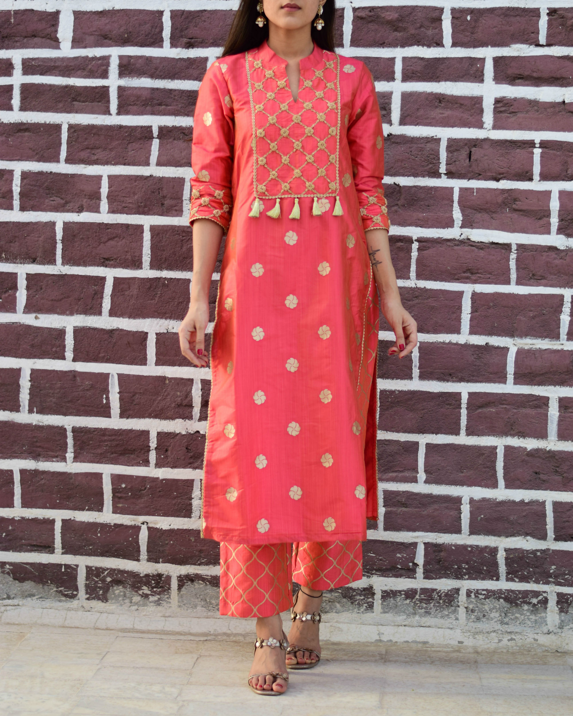 Orange silk brocade set by Siddhi Creation | The Secret Label