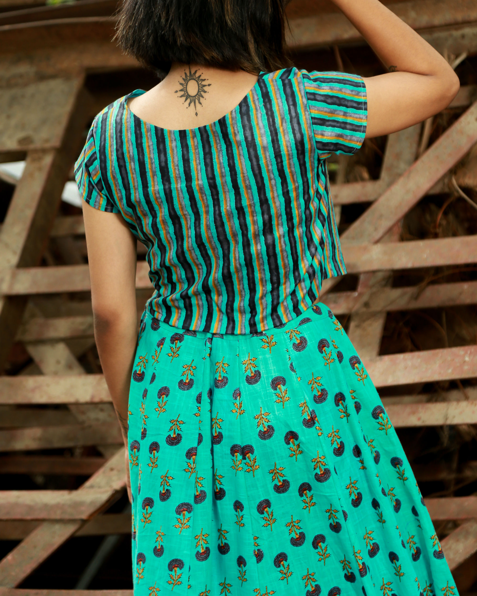 Cyan floral stripes set by The Stitches | The Secret Label