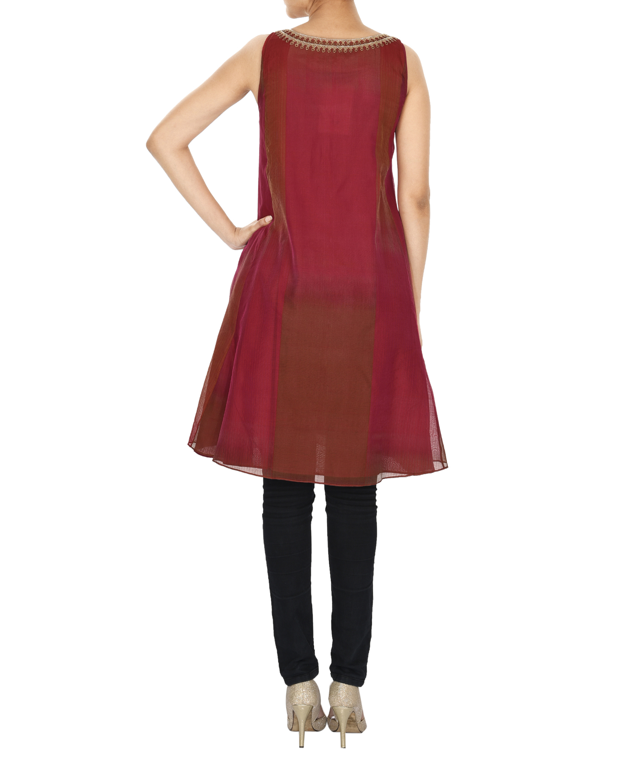 Guldasta deep red tonal chanderi a-line tunic by Varsha Talera | The ...