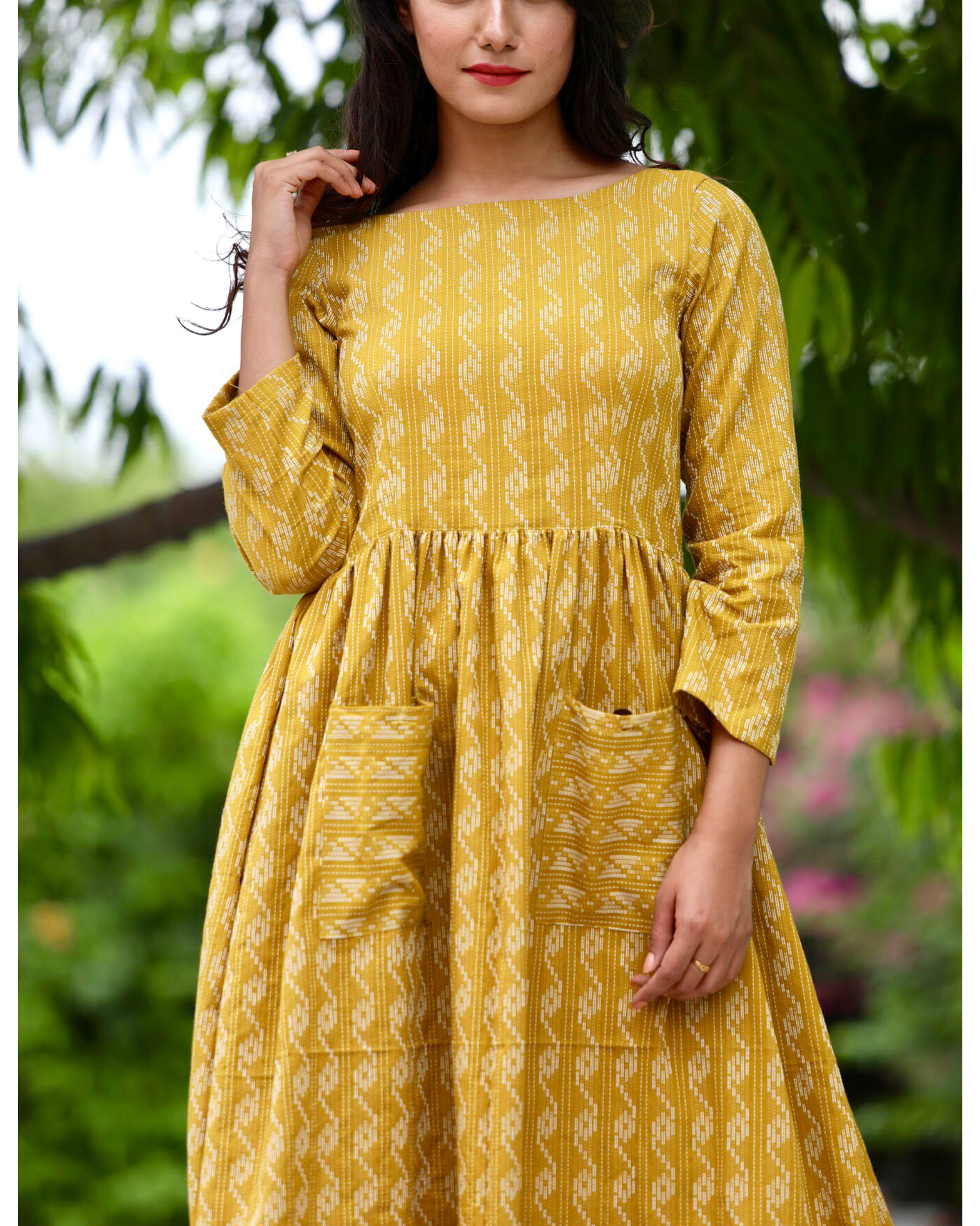 Mustard kantha dress by Rivaaj | The Secret Label