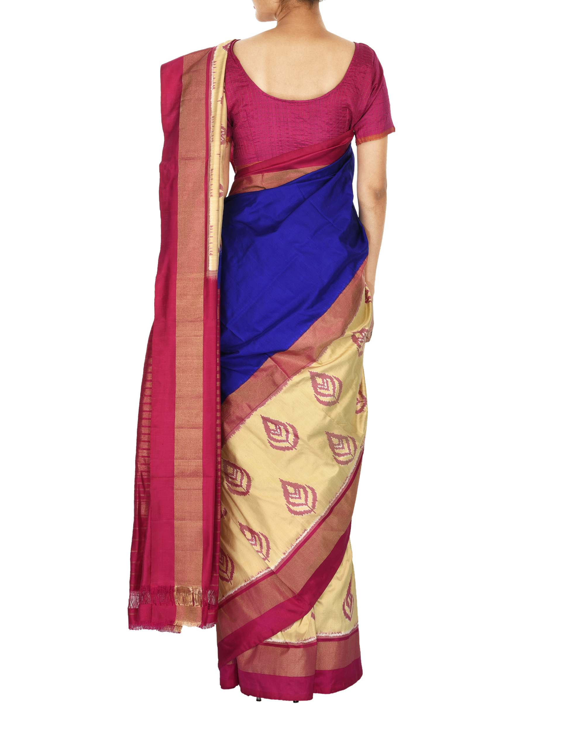 Royal blue ikat sari by Weaves Of India | The Secret Label