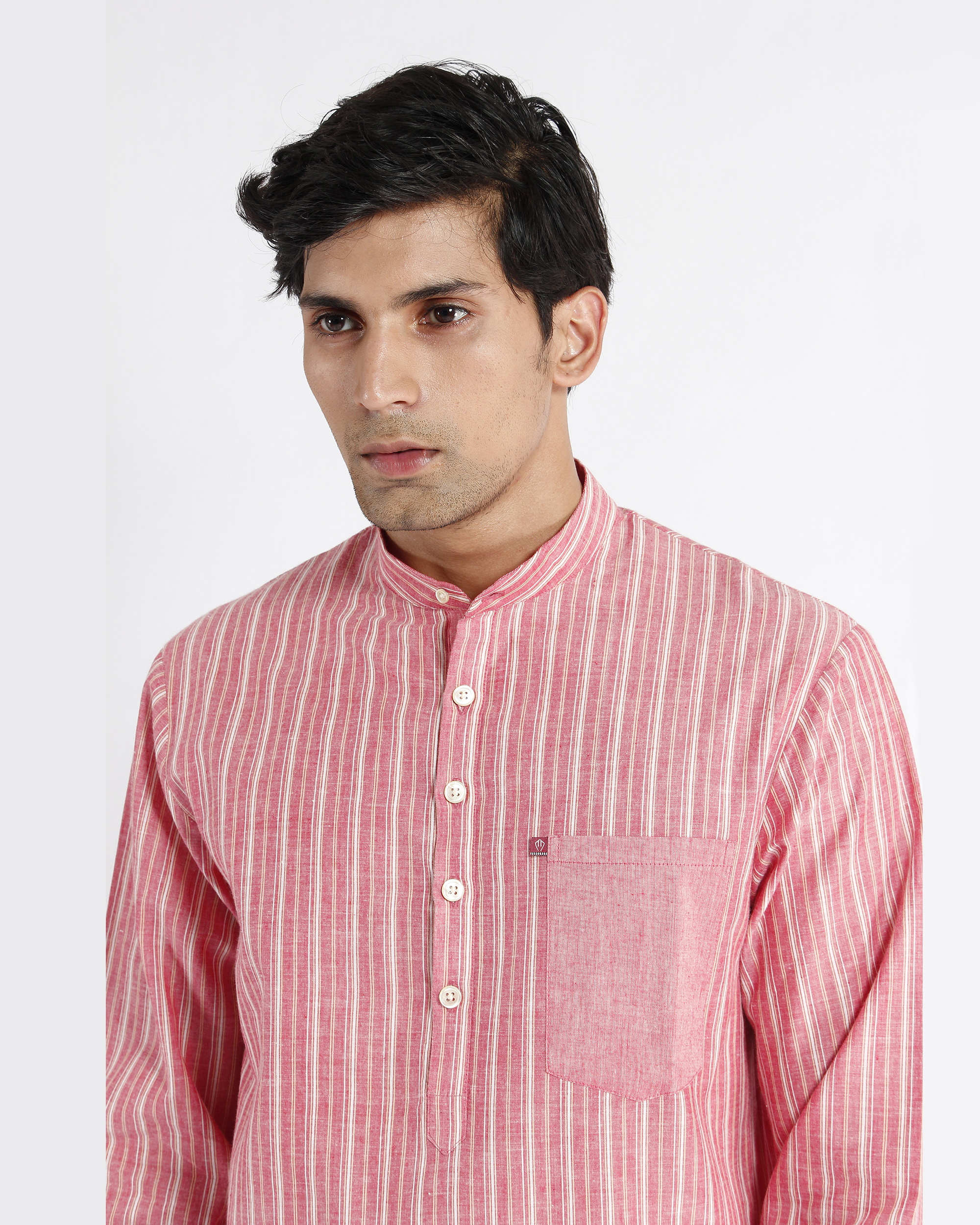 Handloom stripe cotton long kurta by Dhatu Design Studio | The Secret Label