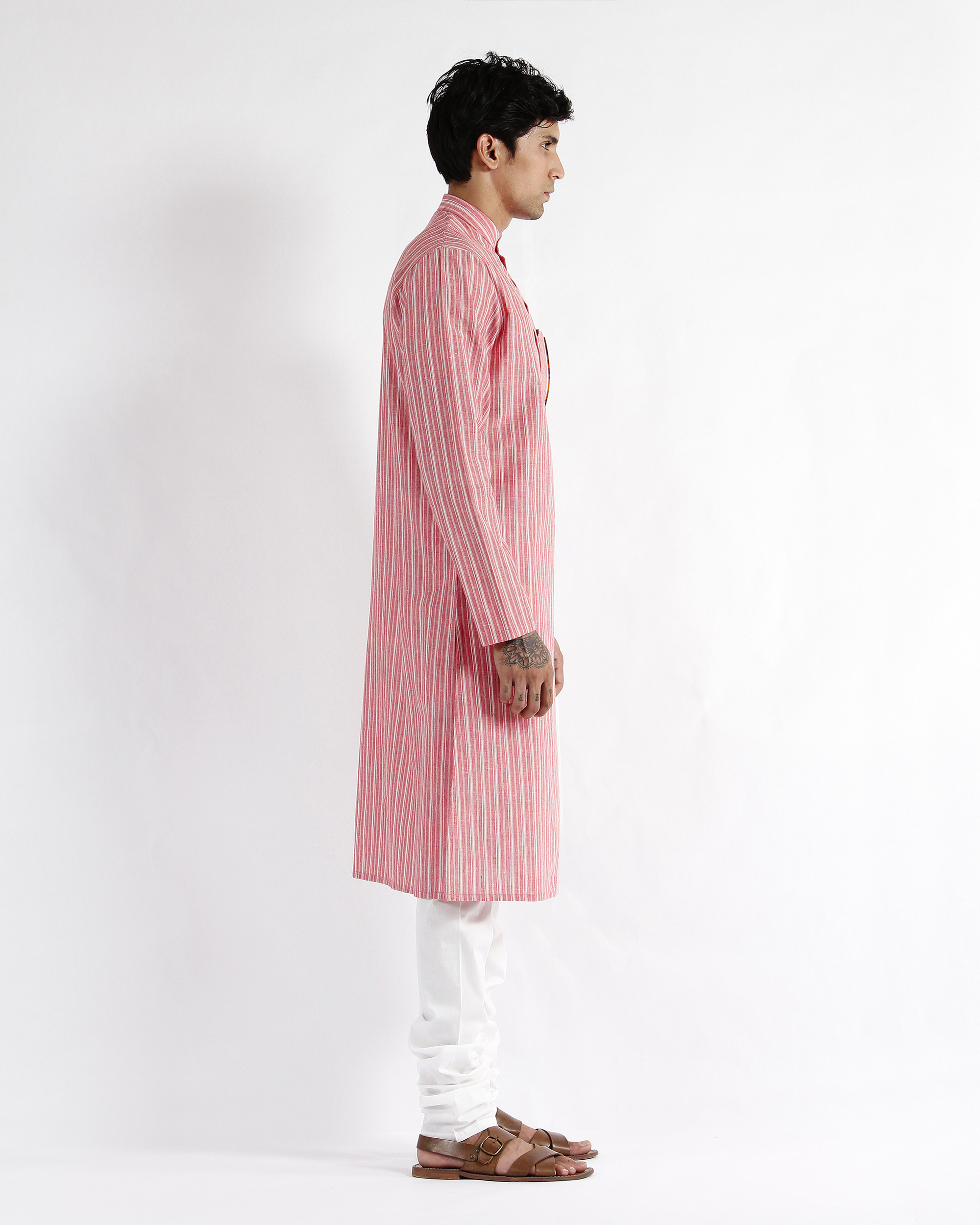 Handloom stripe cotton long kurta by Dhatu Design Studio | The Secret Label