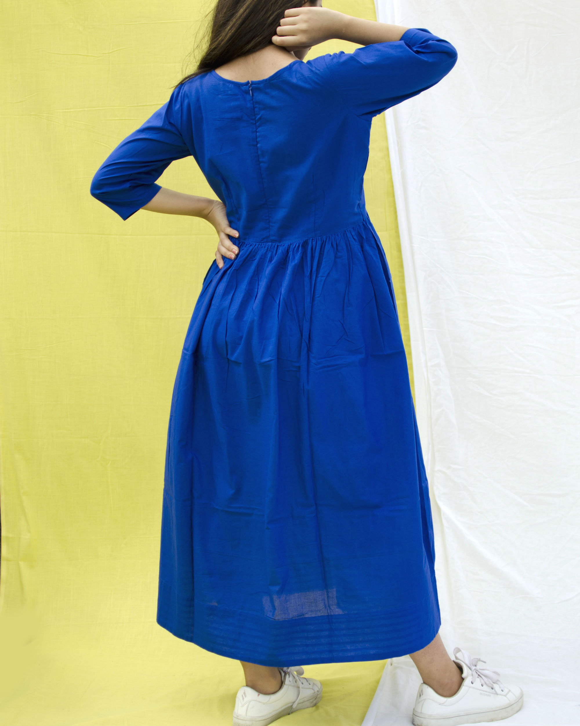 Blue gathered dress by The Cotton Staple | The Secret Label