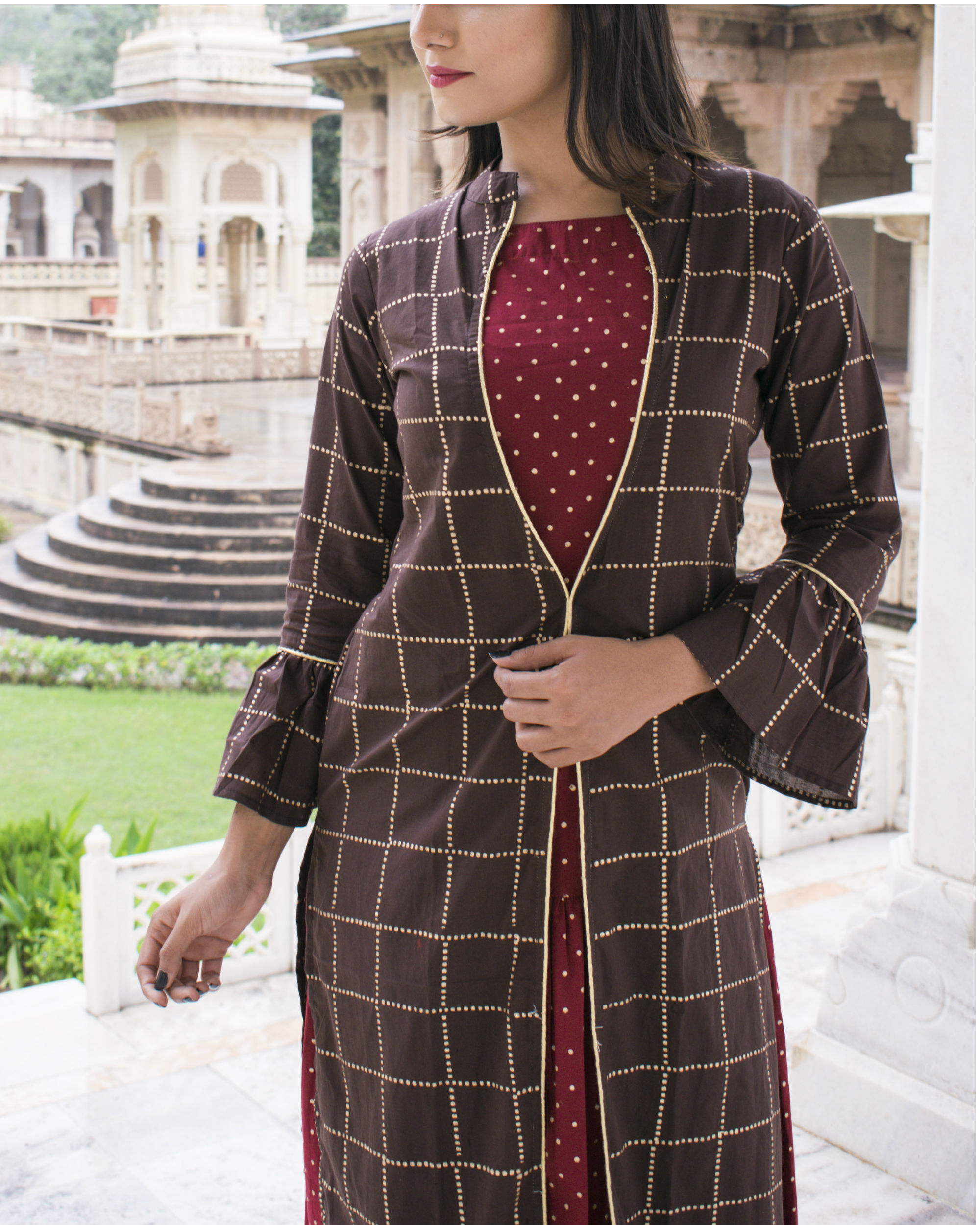 Coffee jacket dress by Chokhi Bandhani | The Secret Label