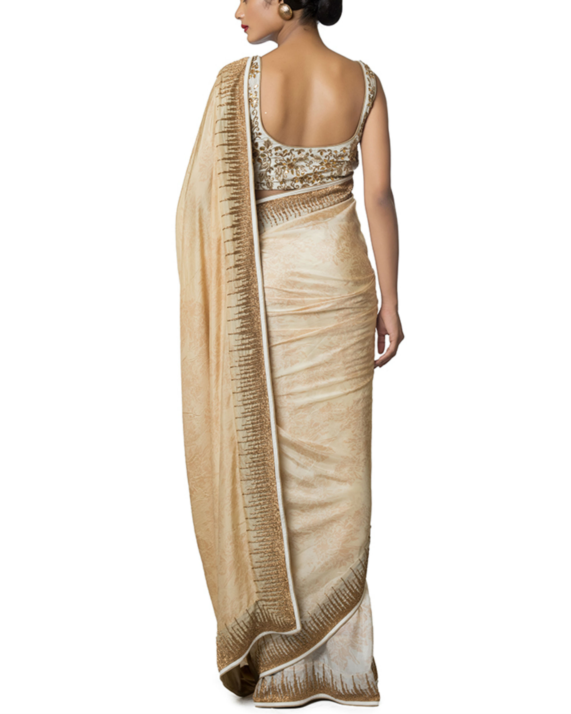 Silk beige shadow texture sari by DEBARUN | The Secret Label