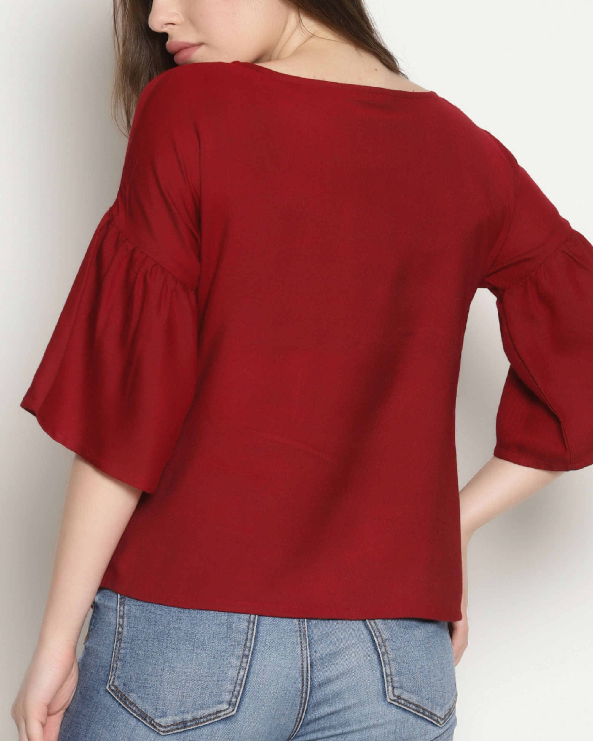 Maroon embroidered tassel top by UNTUNG | The Secret Label