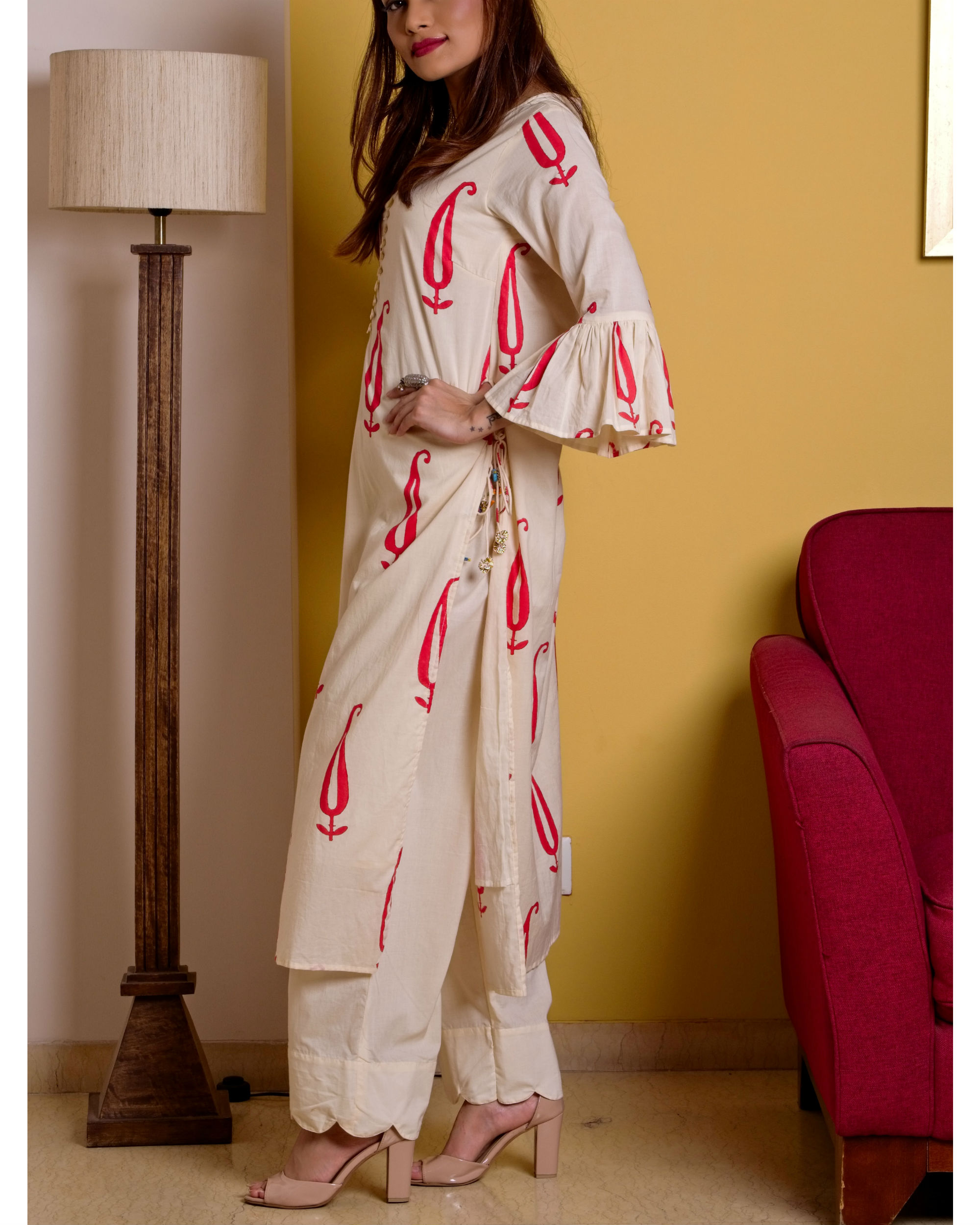 White Printed Kurta Set by Free Living | The Secret Label