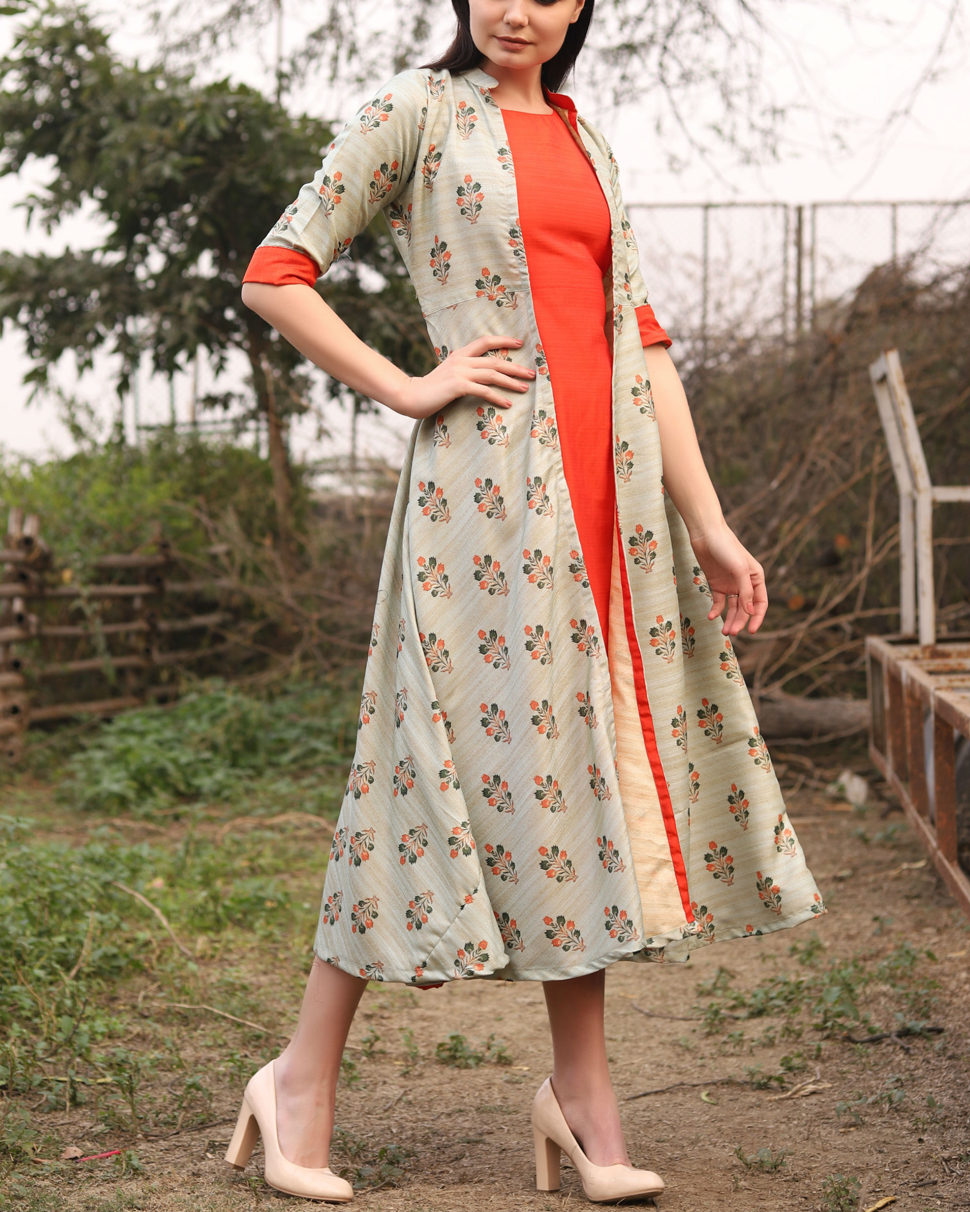 Printed cotton jute jacket dress by Desi Doree | The Secret Label